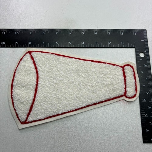 Big 9" WHITE RED CHEERLEADER MEGAPHONE Chenille Varsity Letter Jacket Patch 00M | eBay