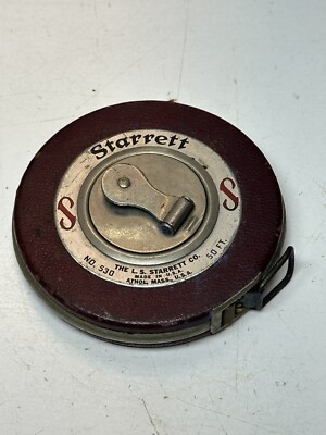 Starrett No. 530 Tape Measure 50 Ft. Satin Black Steel USA Red Leather ...