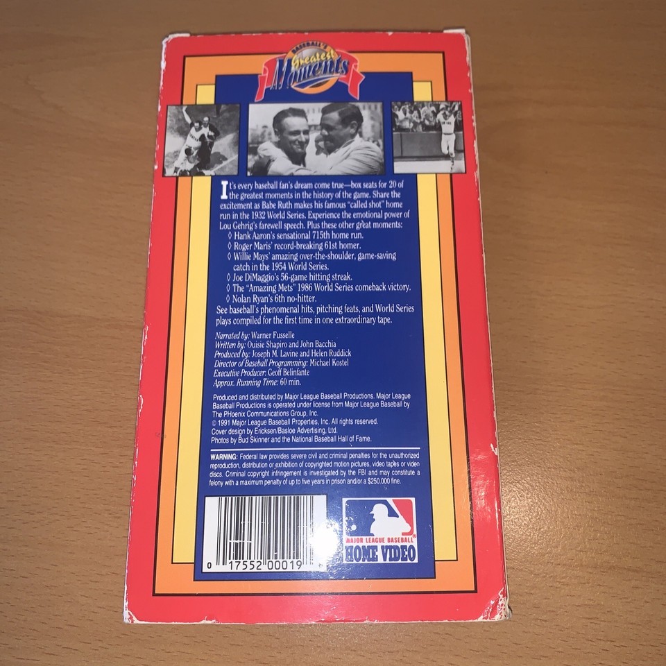 MLB PRESENTS "BASEBALL'S GREATEST MOMENTS" VHS VIDEOTAPE SPORTS VTG ...