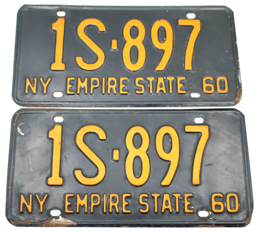 2pc NY State License Plates Pair 1960 Empire State 1S-897 Car Truck ...