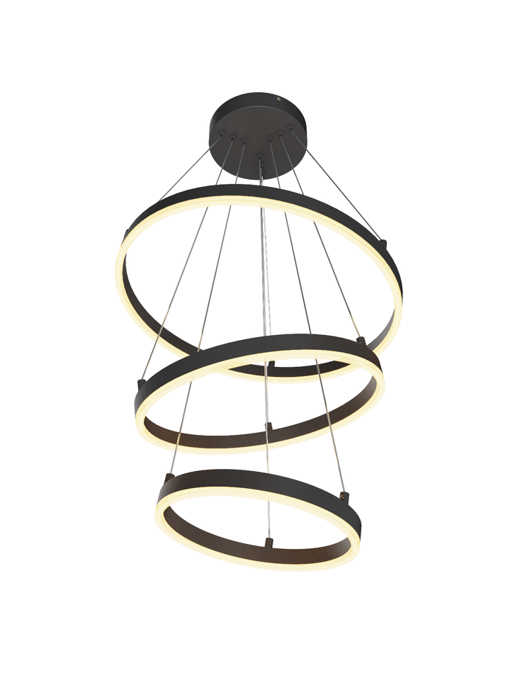 Modern LED 3 Ring Chandelier Dimmable Black Ceiling Pendant Light ...