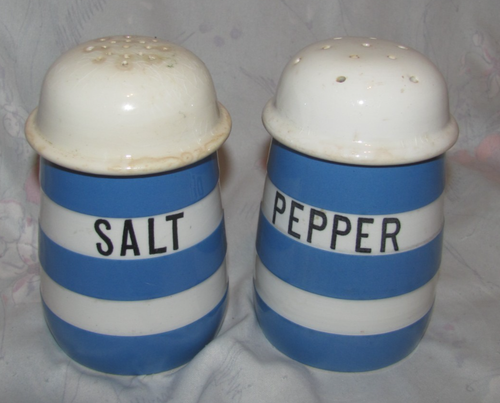 T.G. Green Cornishware Large White and Blue Striped Salt and Pepper ...