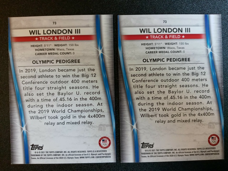 (2) 2021 Topps Olympic Track & Field Wil London III # 73 | eBay