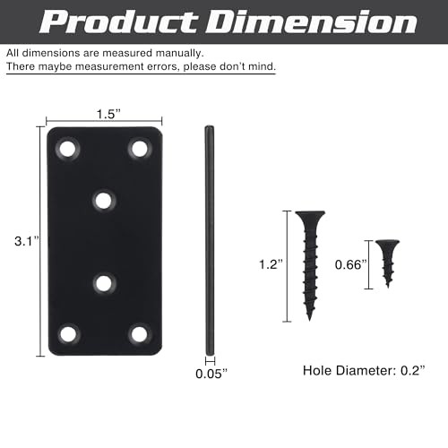 Metal Steel Flat Straight Brace Bracket, Black Double-Wide 4 1.5"×3.1 ...