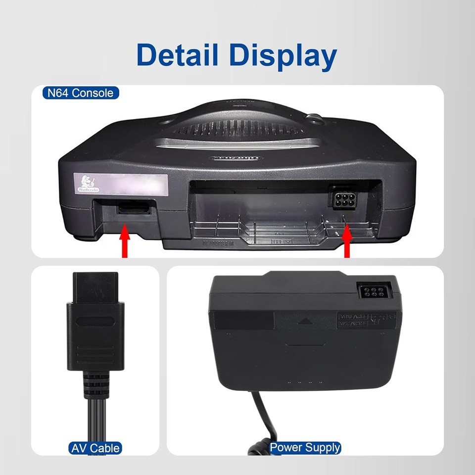 For Nintendo 64 Power Supply and AV Cord Cable Video Game Console N64 ...