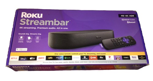 ROKU Streambar Black Model 9102X Soundbar With Remote And Cords 4K ...