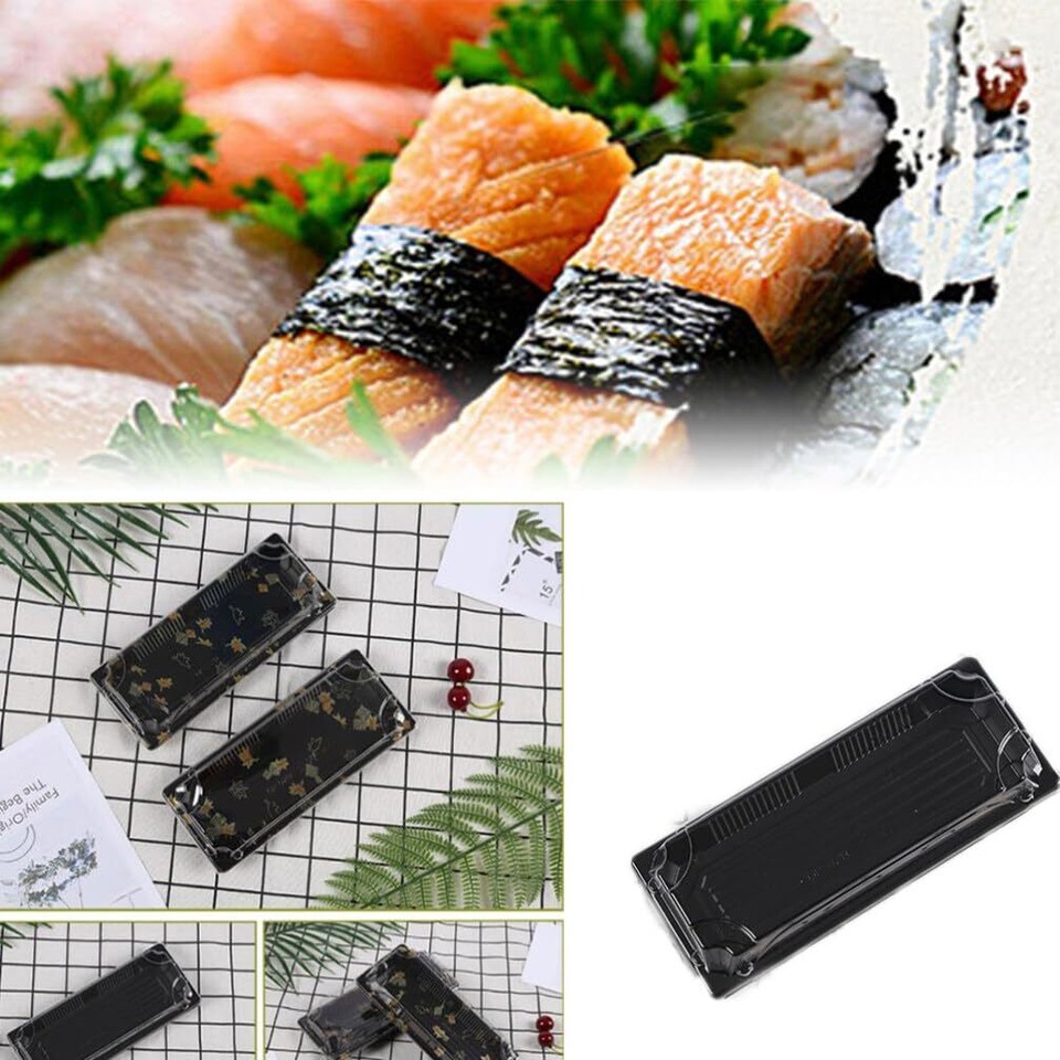 50PCS Small Sushi Boxes with Clear Lid, Black Sushi Trays with Lids ...