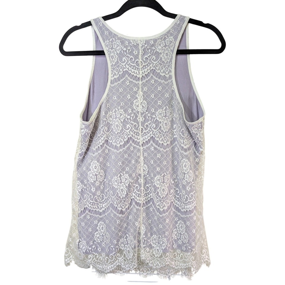 Maurices Medium Lilac Ivory Lace Overlay Tank Top Boho Cottage Fairy ...