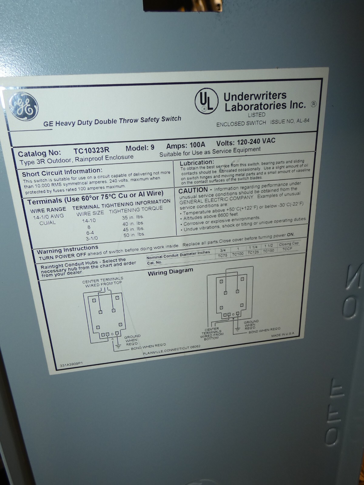 GE Emergency Power Transfer Switch 100-Amp 240-Volt Non-Fused TC10323R ...