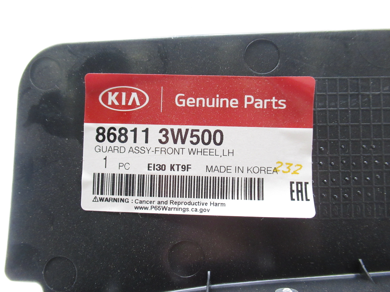 Genuine OEM Kia 86811 3W500 Driver Front Fender Liner 2014-2016 ...