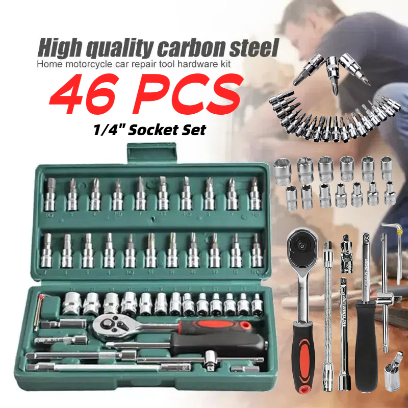 46PCS Socket Spanner Tool Set Kit Ratchet Wrench Combination AutoCar ...