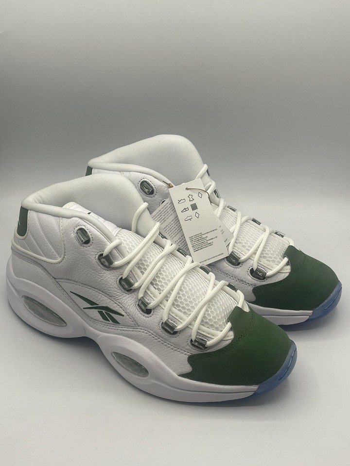 Mens Reebok QUESTION MID Shoes White Green Basketball Iverson Sneakers ...