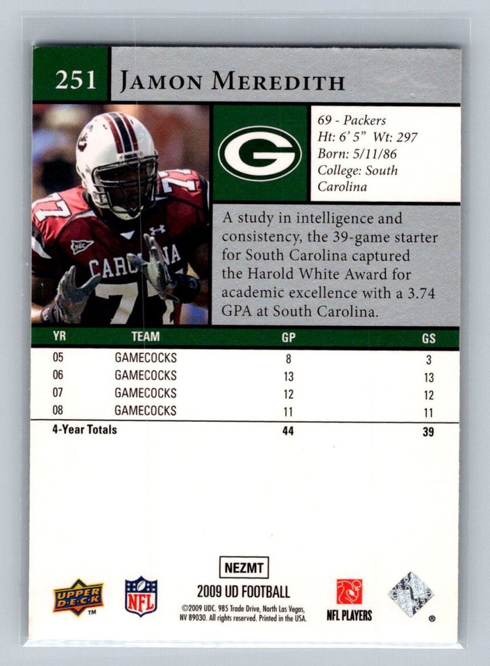 Jamon Meredith #251 2009 Upper Deck Green Bay Packers RC | eBay