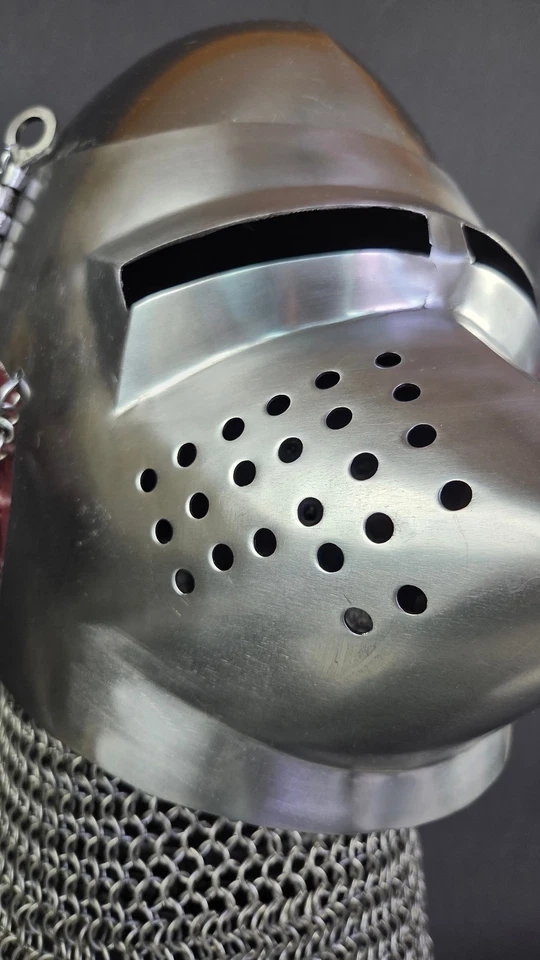 Medieval Knight Bascinet Helmet with Chainmail Aventail Battle Ready ...