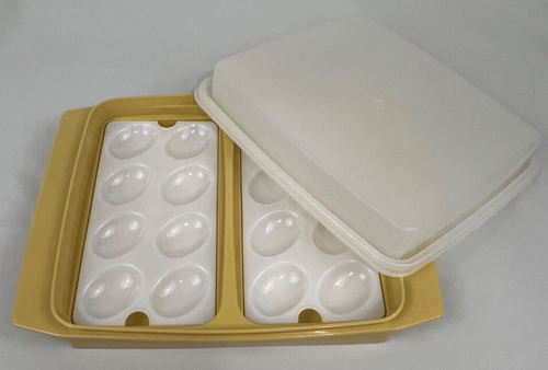 Tupperware Deviled Egg Holder (723-1, Harvest Gold, 4-Piece, VTG) | eBay