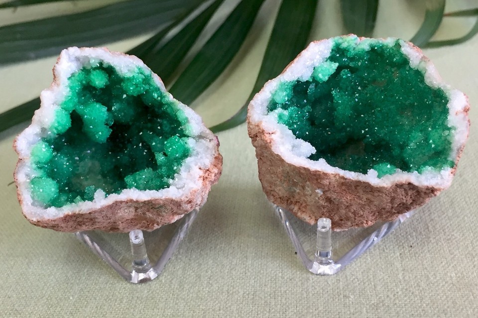 Green Geode Pair Geode Crystal Quartz Druze Specimen Morocco Geode Half ...