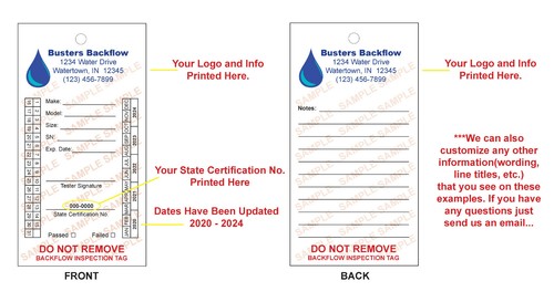 Backflow Inspection Tags - Custom Print - Waterproof - UV Resistant ...