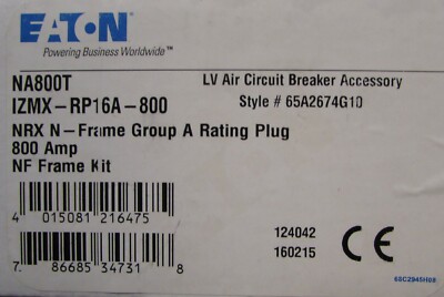 EATON CUTLER HAMMER NA800T NF Frame NRX N Rating Plug 65A2674G10 IZMX ...