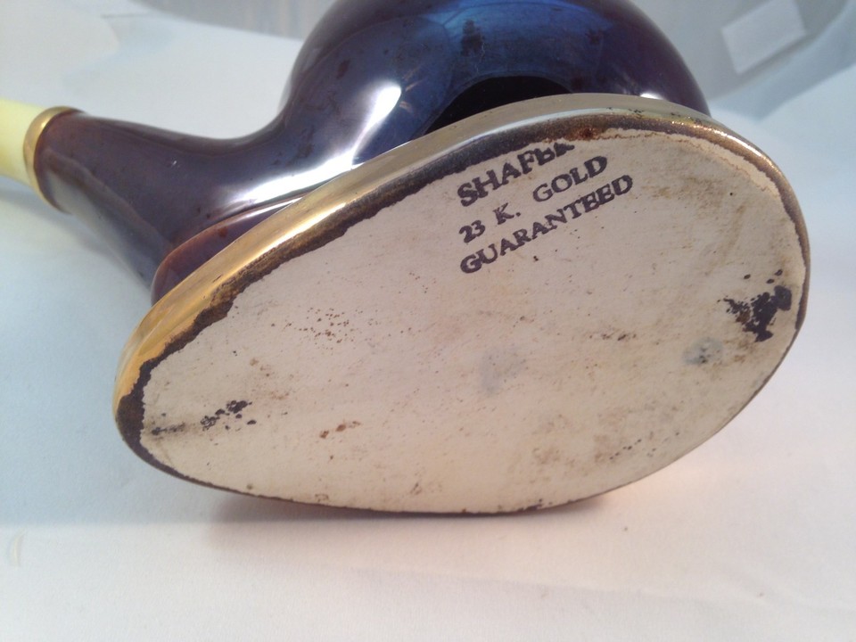 Shafer USA Smoking Pipe Bowl Brown Pottery 23K Gold Trim Planter Vase ...