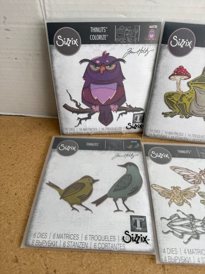 LOT of 6 SIZZIX Thinlits Dies OWL FROG BIRDS INSECTS TIM HOLTZ L10 | eBay
