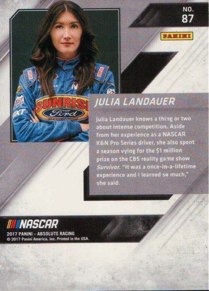 JULIA LANDAUER AUTOGRAPGED 2017 PANINI ABSOLUTE RACING #87 NASCAR CARD ...