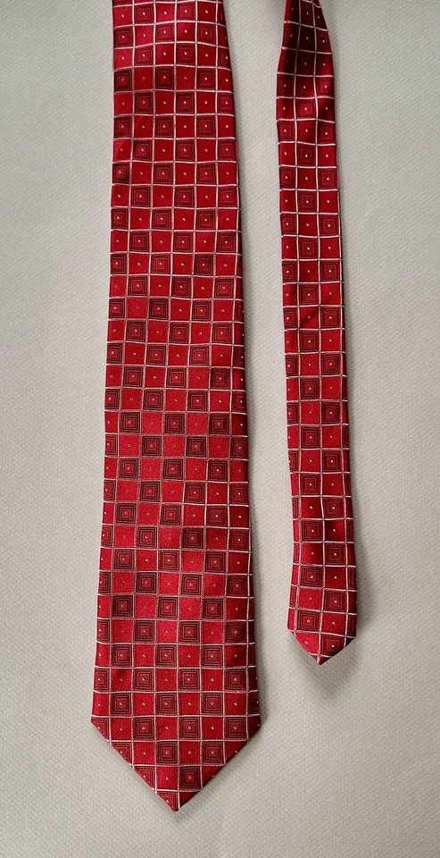 DONALD J. TRUMP Signature Red & Silver Squares Silk MEN'S TIE Free ...