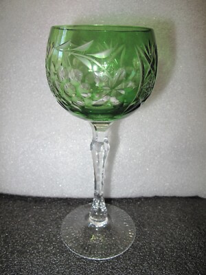 AJKA Marsala Crystal Emerald Green Cut to Clear Blown Glass Wine Goblet ...