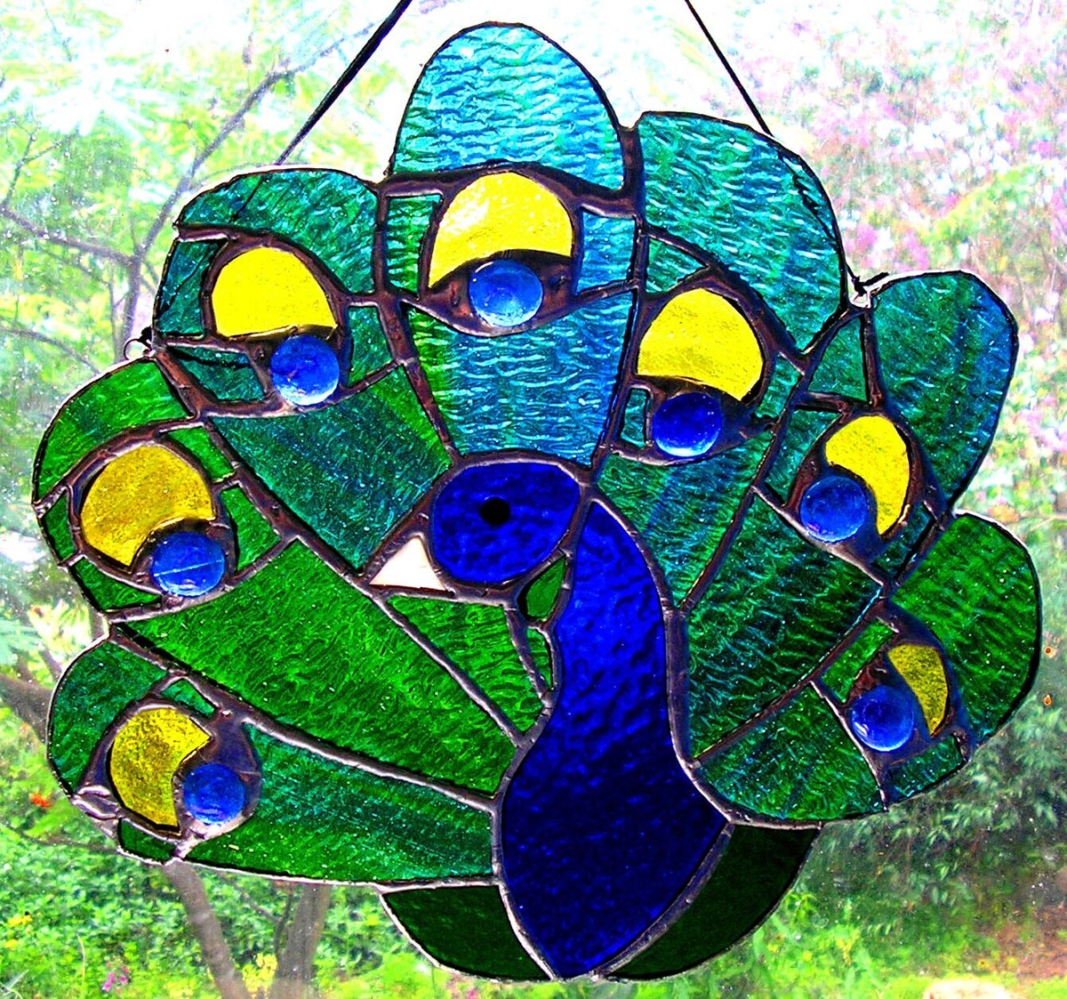 Simple Stained Glass Peacock Pattern Peacock & Hibiscus Flowers