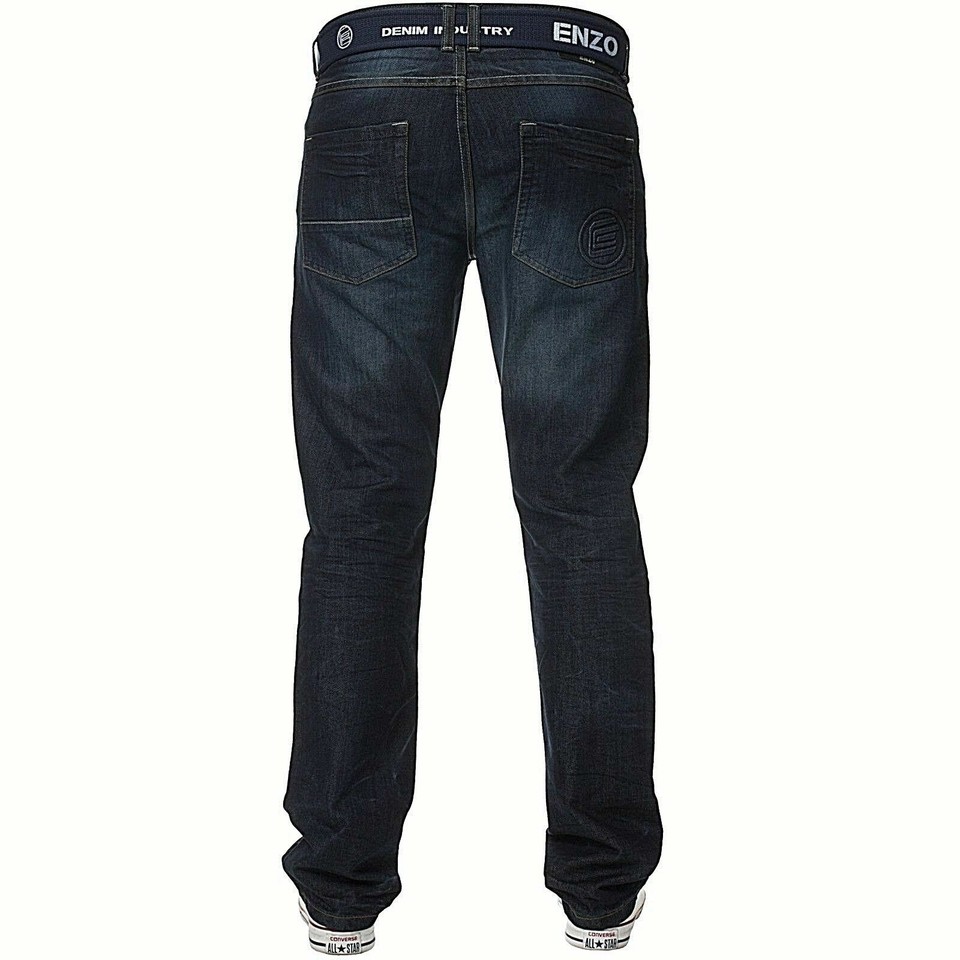 Enzo Mens Straight Leg Jeans Regular Fit Denim Pant Trousers + Free ...