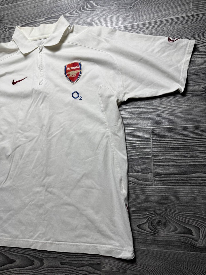Vintage Nike Arsenal Football Polo Shirt o2 Soccer White Jersey Mens ...