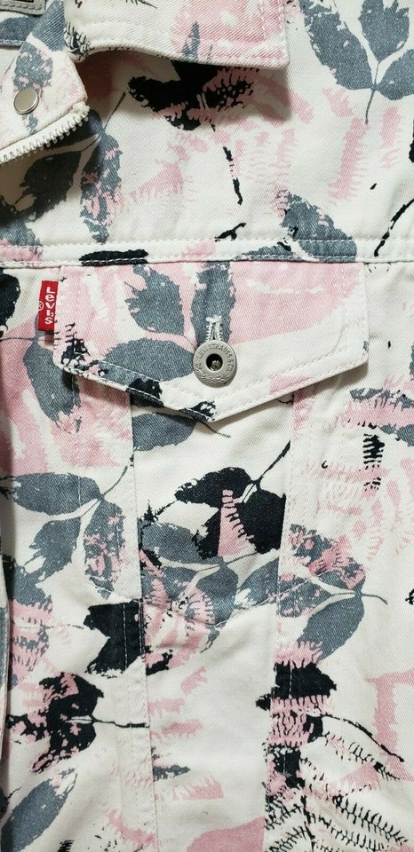 Levi's Womens Denim Floral Print Pink Trucker Jacket Oversize Jacket ...