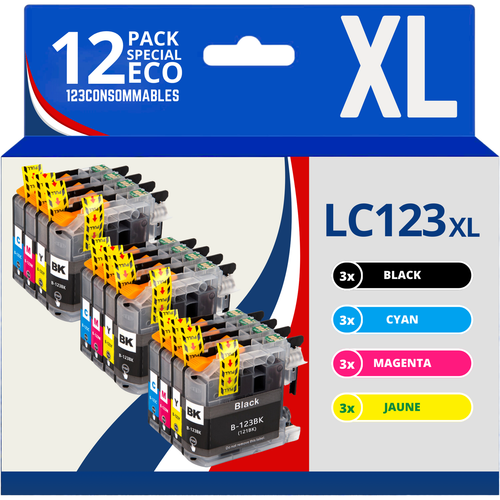 Pack compatible BROTHER LC-123 12 cartouches - 123CONSOMMABLES | eBay