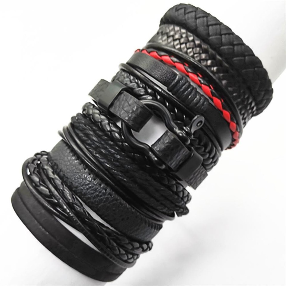 10Pcs Black Woven Leather Bracelets Set for Men Women Handmade Fashion Jewelry | eBay