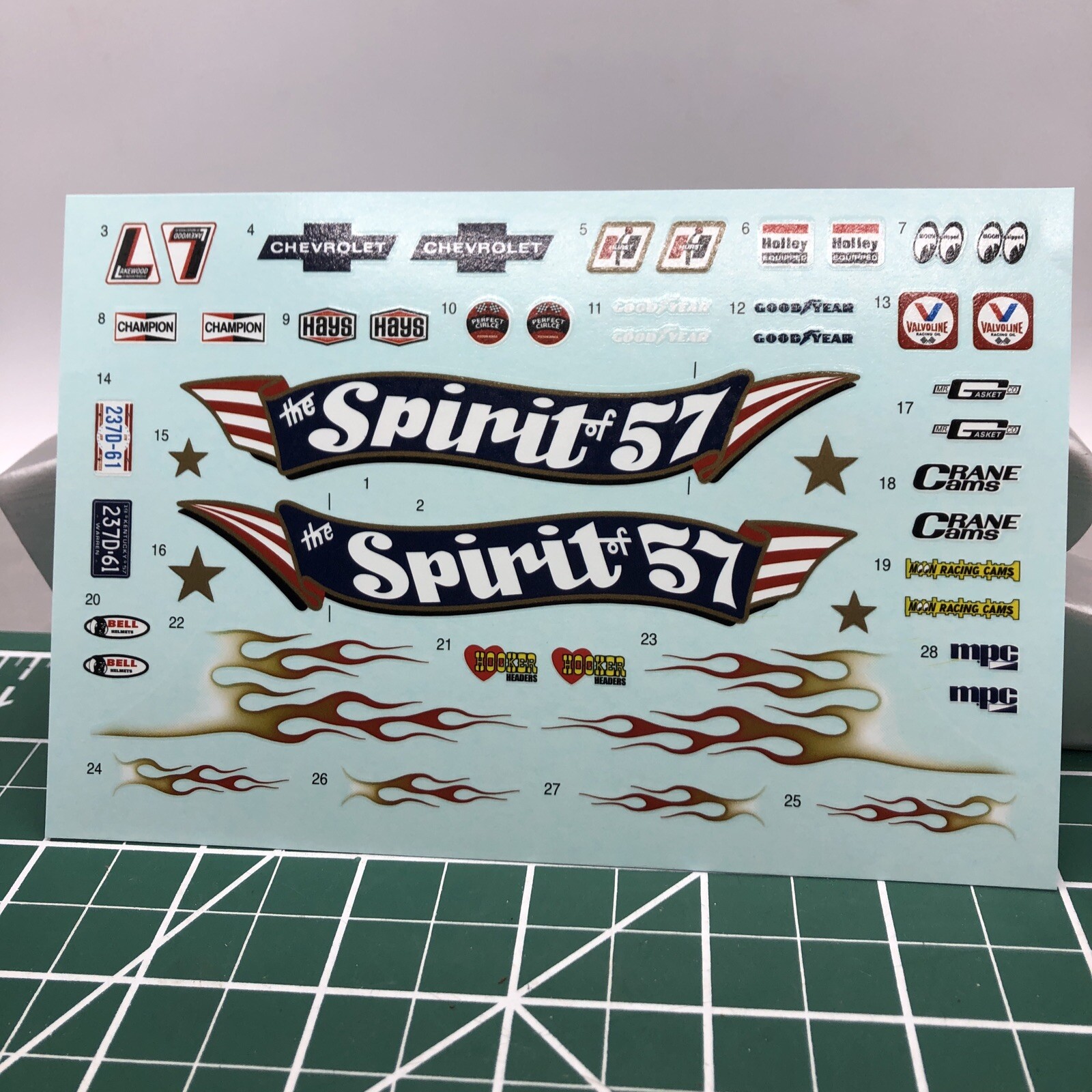 Spirit Of 57 Chevy Gasser Drag Race Flames DECAL SHEET 1:25 MPC LBR ...