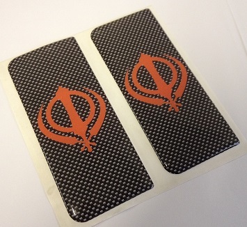 2x Orange & Silver Sikh Khanda Kanda Symbol Gel 3D Sign Plate Side ...