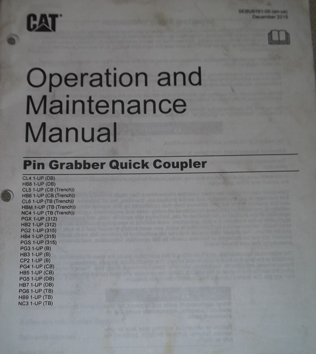 CAT CATERPILLAR PIN GRABBER QUICK COUPLER PARTS OPERATION & MAINTENANCE ...