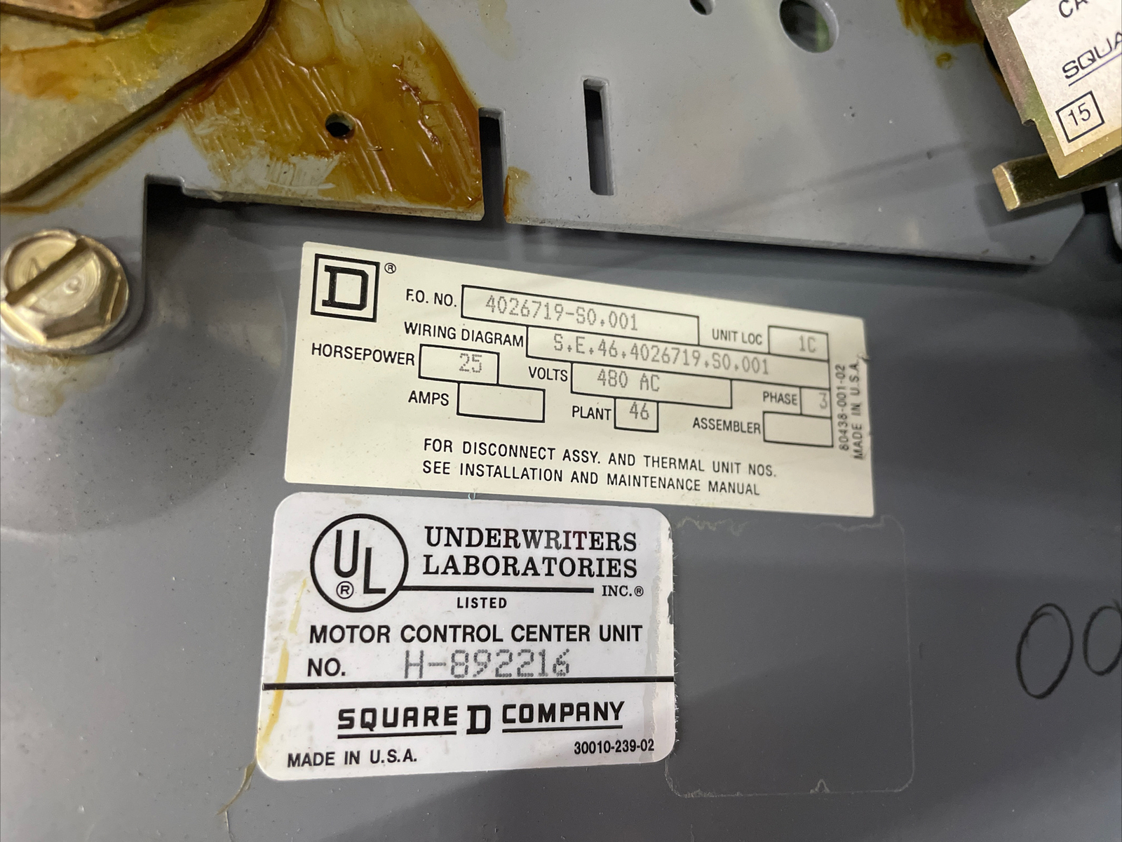 Square D Model 5 NO Breaker Size 2 Starter MCC Bucket | eBay