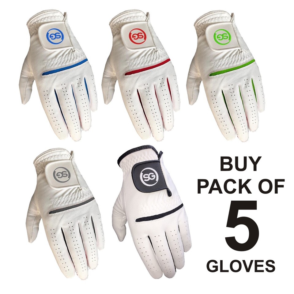 Pack of 5 SG Men All weather Golf Gloves Cabretta leather palm patch ...