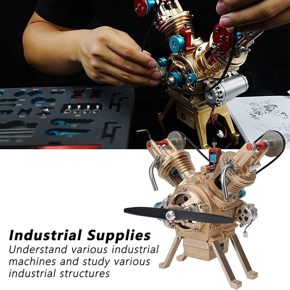 Two-Cylinder Engine Build Kit Full Metal V2 Car Engine Model Assembly ...