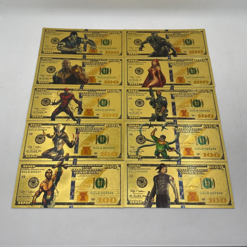 50pcs/lot Movie Hero Star Collection Cards Gold Foil Banknote $100 NOTE ...