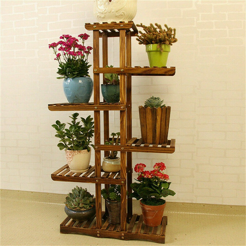 Wall Corner Wooden Plant Stand Indoor Outdoor Garden Flower Pot Shelf ...