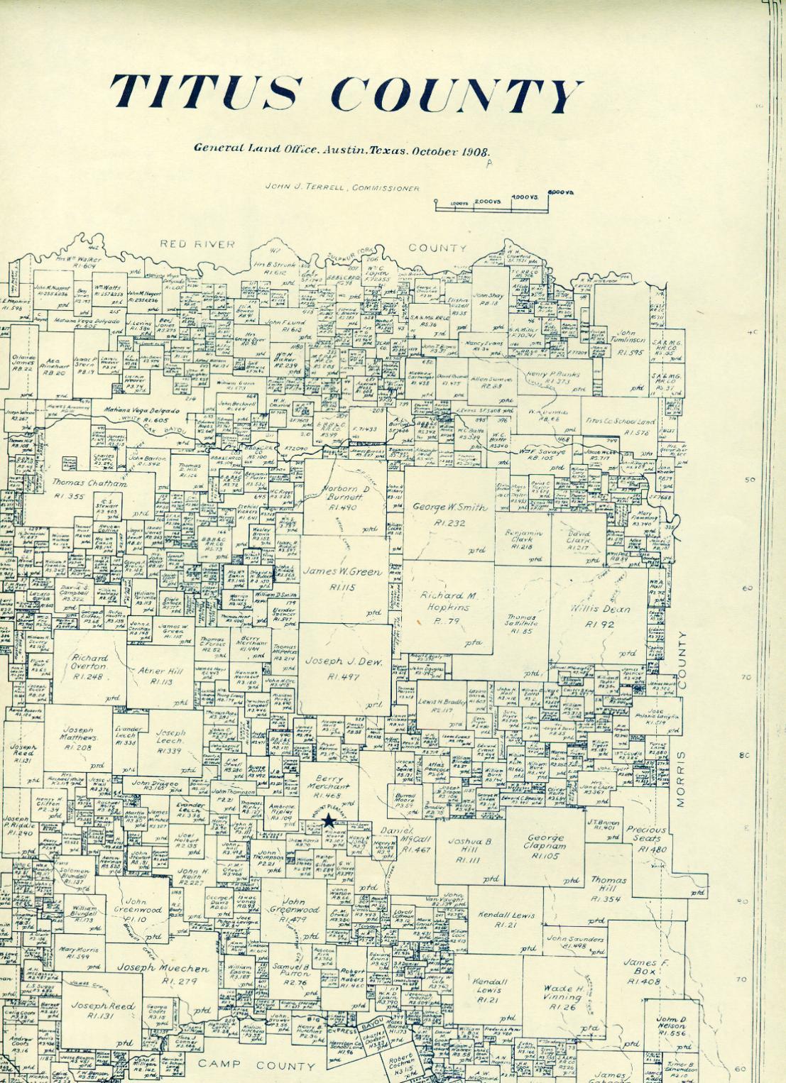 Old Titus County Texas Land Office Owner Map Mount Pleasant Miller's ...