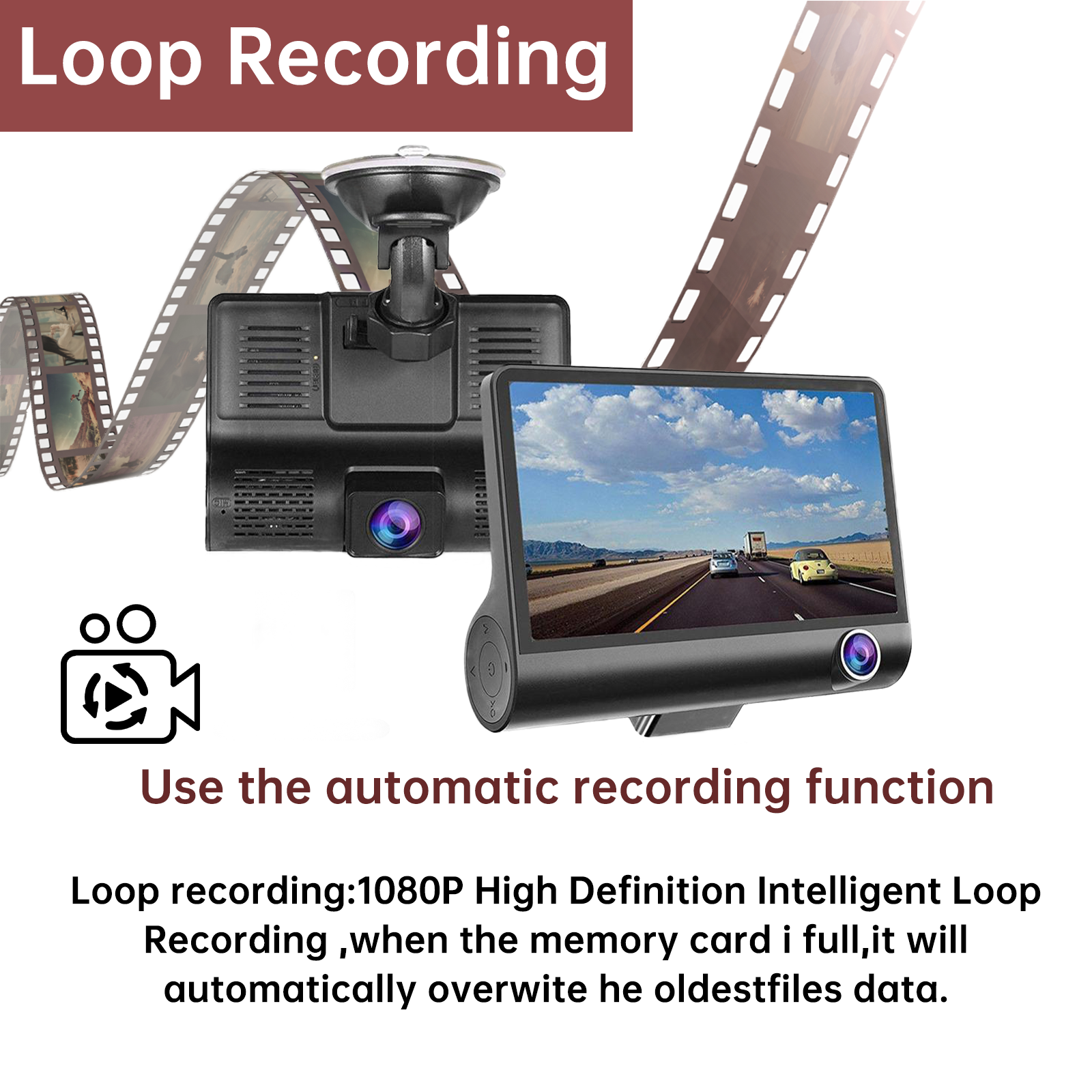 4" Touch Screen Dash Cam 1080P Dual Lens Car DVR Recorder Front and ...