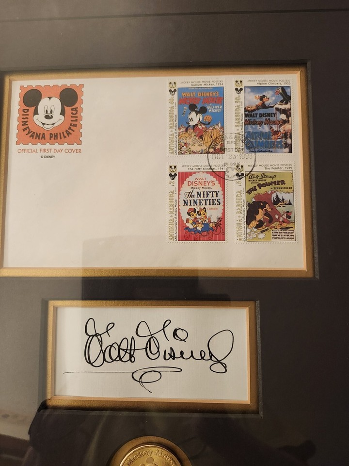 Disney Walt Disney Stamps, Medallion,Signature Framed And Matted LE 37/ ...