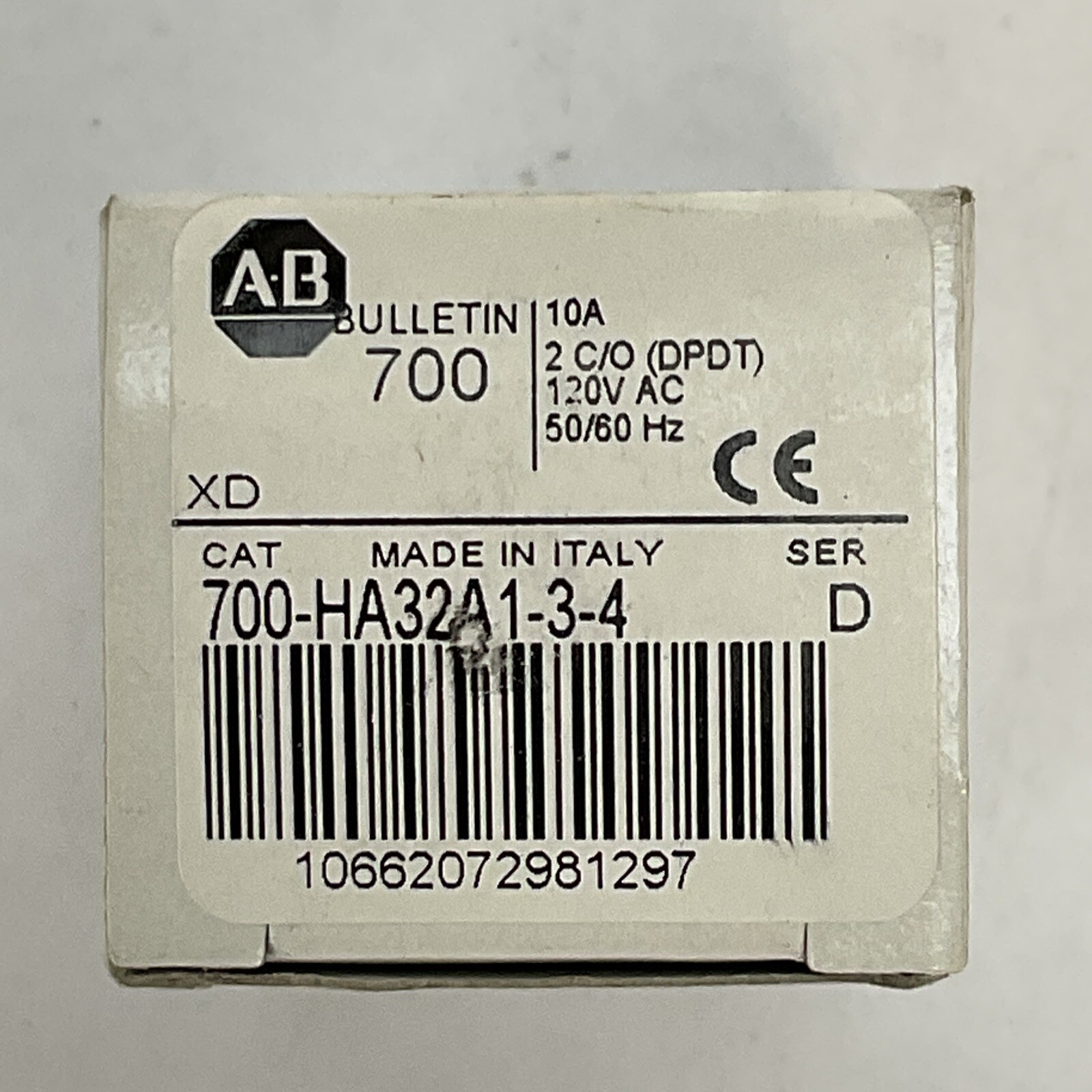 ALLEN BRADLEY 700-HA32A1-3-4 SER D RELAY 10A 2 C/O (DPDT) 120VAC 50 ...