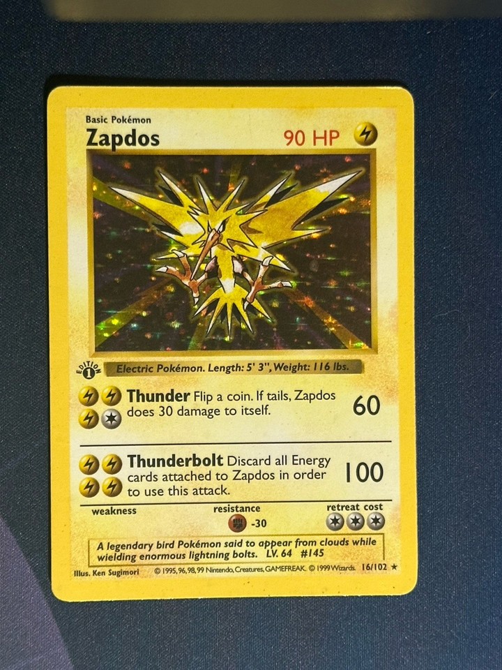 Zapdos 016/102 Base Set 1st Edition (Shadowless) Holo | eBay