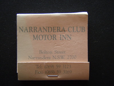 NARRANDERA CLUB MOTOR INN BOLTON ST 069 593123 FLAG MATCHBOOK | eBay ...