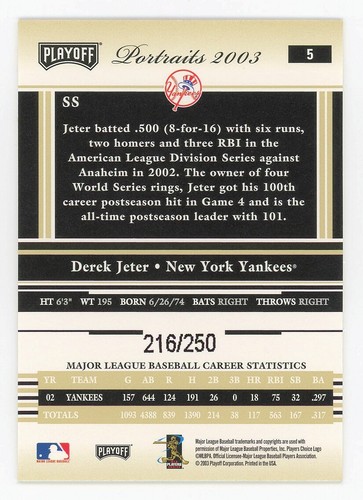 2003 Playoff Portraits - #5 Derek Jeter for sale online | eBay