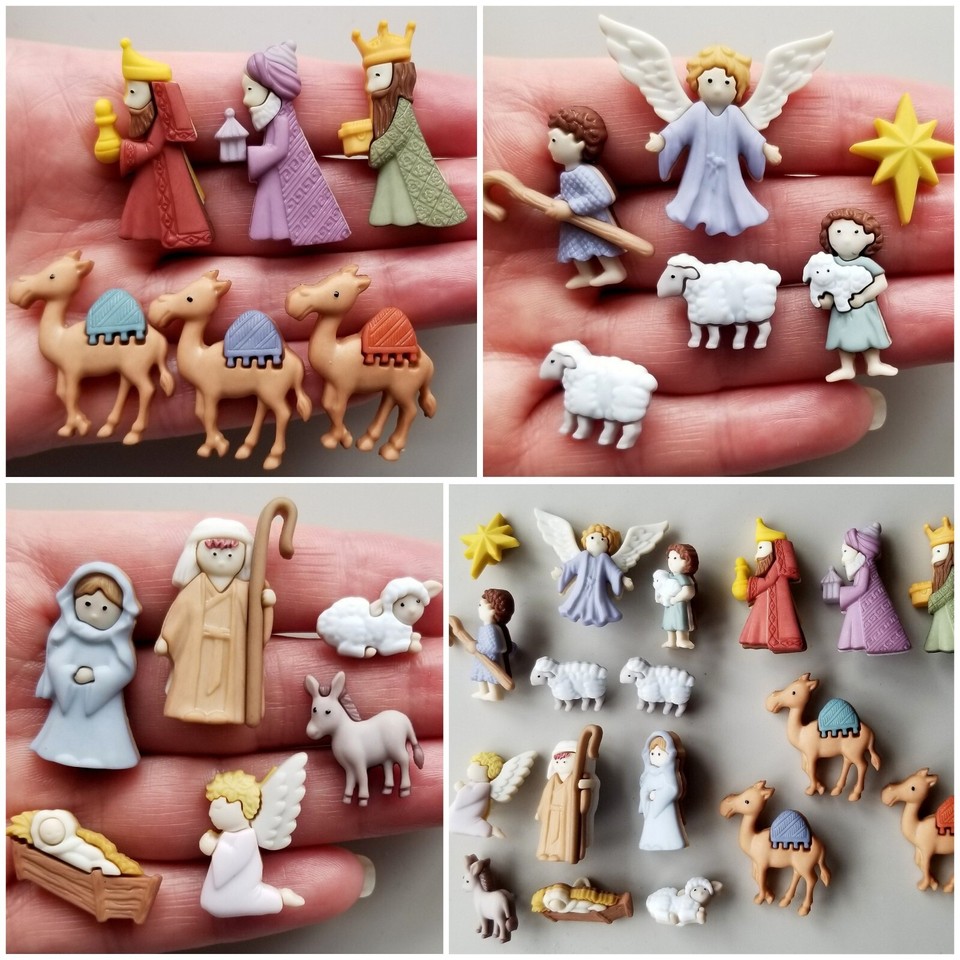 Craft Buttons NATIVITY Christmas Baby Jesus Mary Joseph 3 Kings Camels ...
