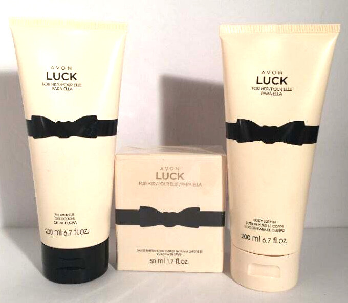 Avon LUCK for HER 3 Piece Set 1.7 Perfume Spray Shower Gel and Lotion ...